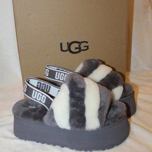UGG | Shoes | Nib Ugg Womens Disco Wedge Striped Shearling Slipper ...